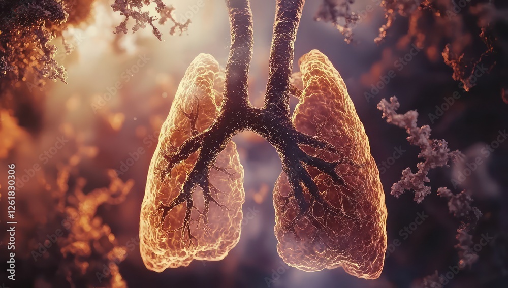 Bronchial carcinoma development illustrated in a medical diagram ...