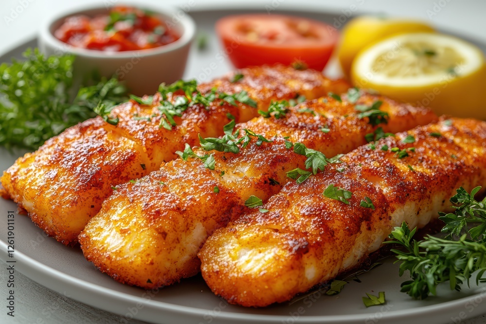 Enjoy fried catfish fillet with crispy skin, bringing bold flavor and a ...