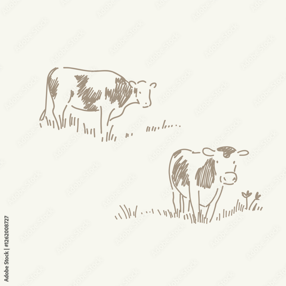 Illustration of farm cow animals. Cute Line art, hand drawn vector ...