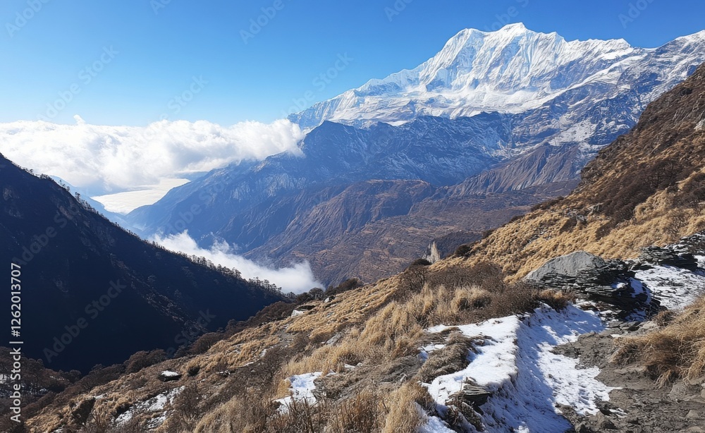 Majestic Himalayan vista: Breathtaking panorama of snow-capped peaks ...