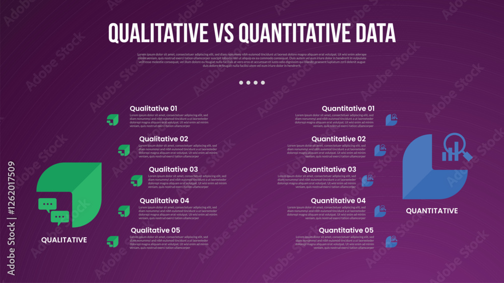 qualitative vs quantitative data infographic outline style with 2 point ...
