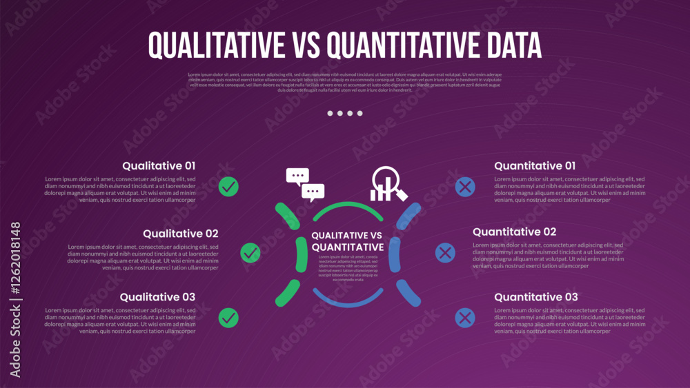 qualitative vs quantitative data infographic outline style with 2 point ...