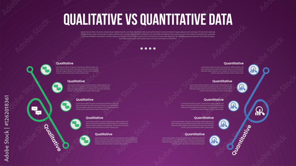 qualitative vs quantitative data infographic outline style with 2 point ...