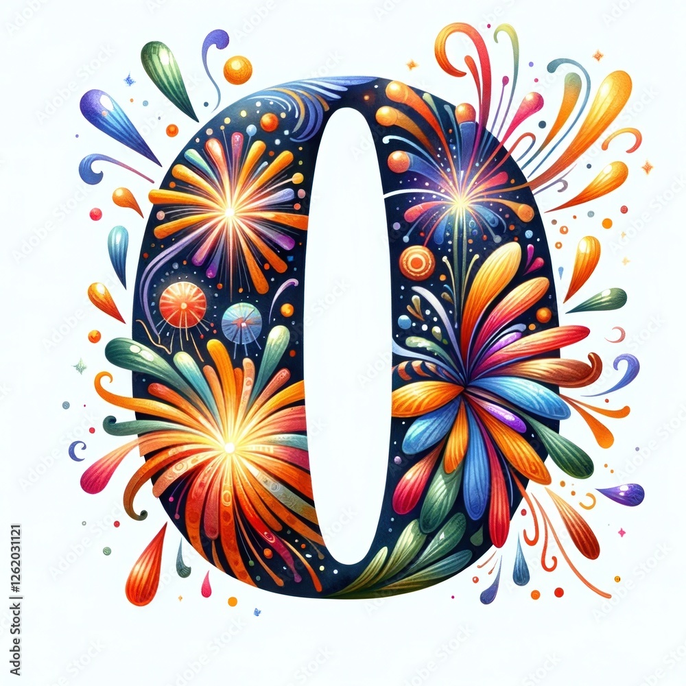 Fireworks Number Zero: A vibrant and festive illustration of the number ...