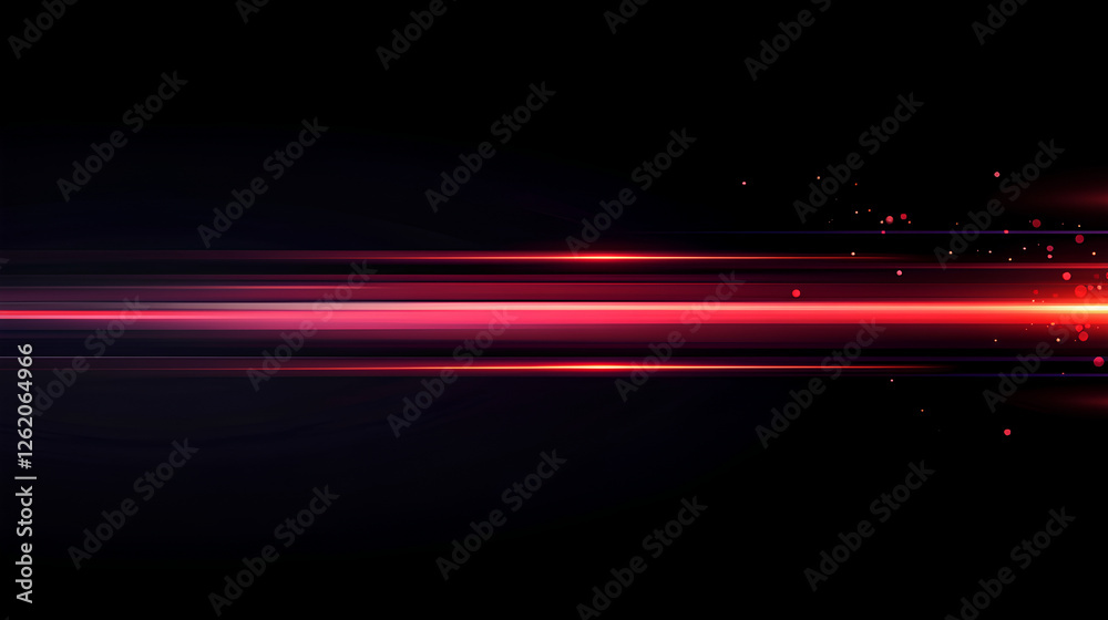 Red speed light horizontal straight line on black background. Realistic ...