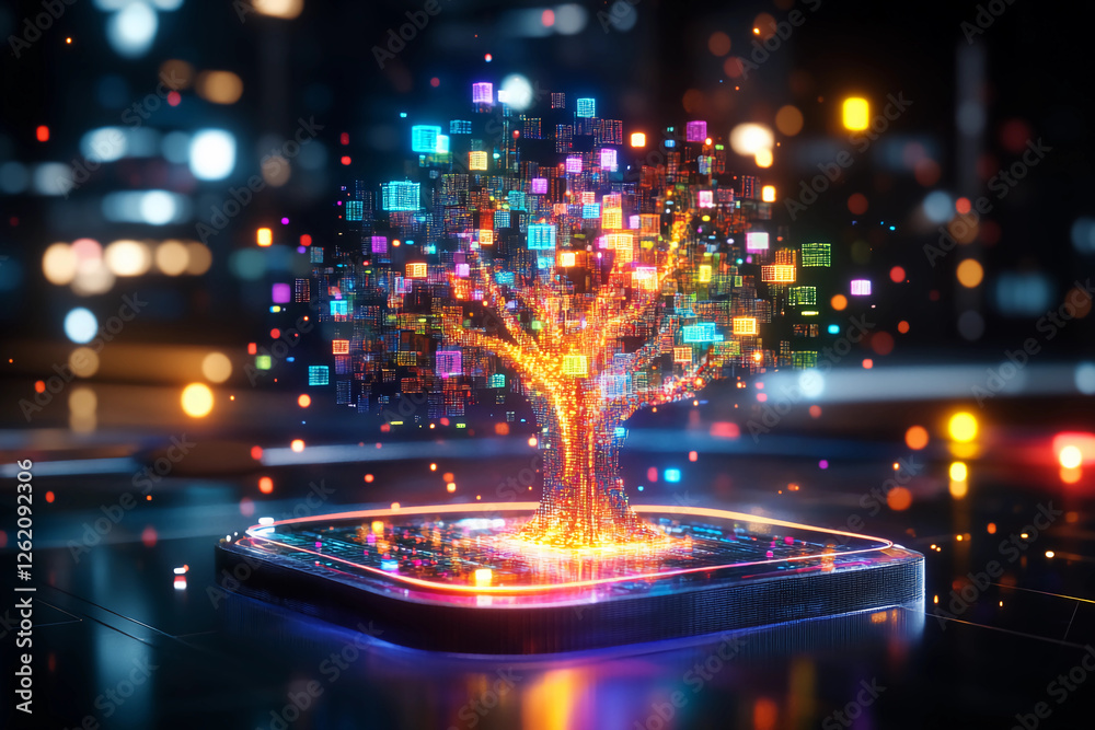 Glowing tree map with colorful blocks forming a mosaic, symbolizing ...