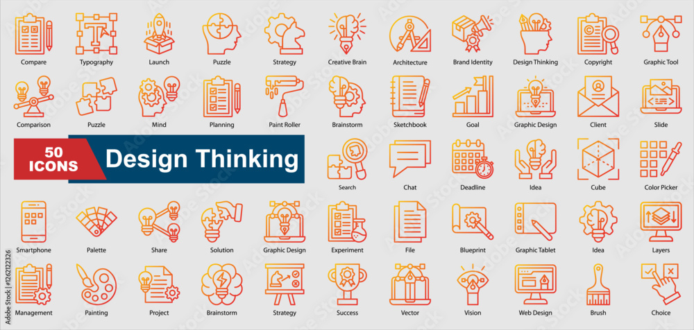 Design Thinking collection set. Typography,Graphic Design,Brainstorm ...