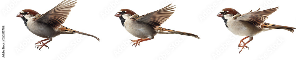 House Sparrow Flight Sequence Four Birds in Different Poses Stock Photo ...