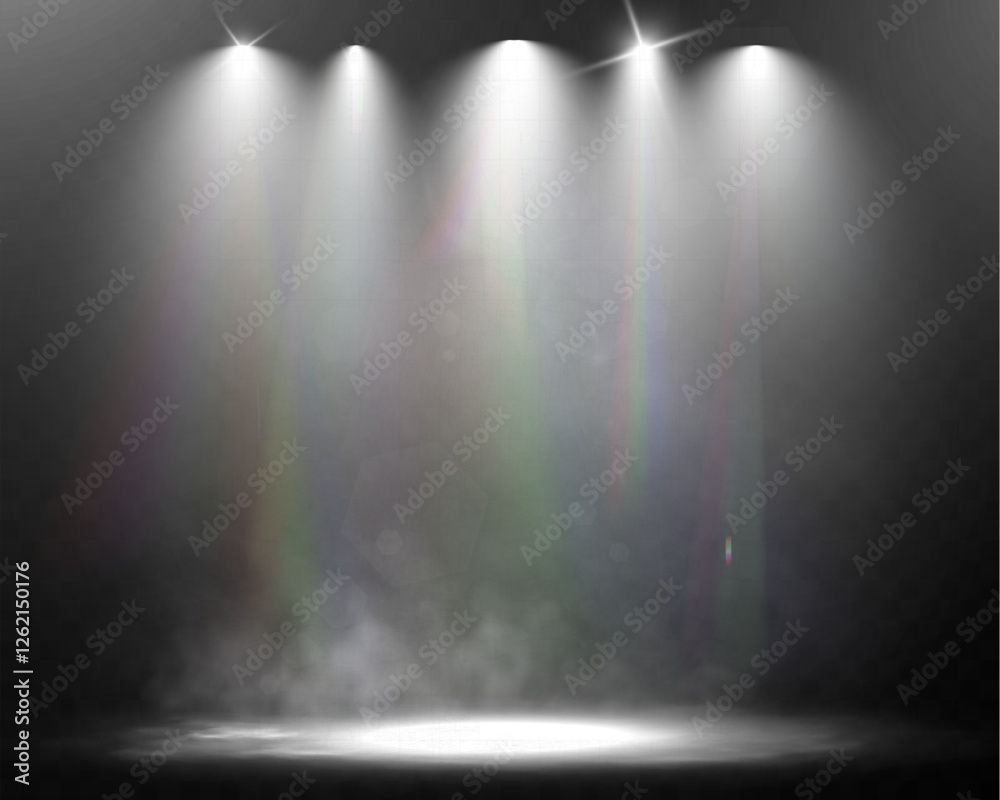 Spotlight stage background with fog and transparent effect. Realistic ...
