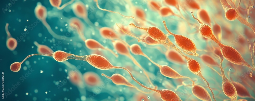 Detailed microscopic view of human sperm cells swimming actively ...