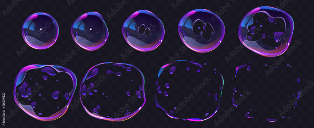 Soap bubble burst effect animated sprite sheet, game animation. Soap ...