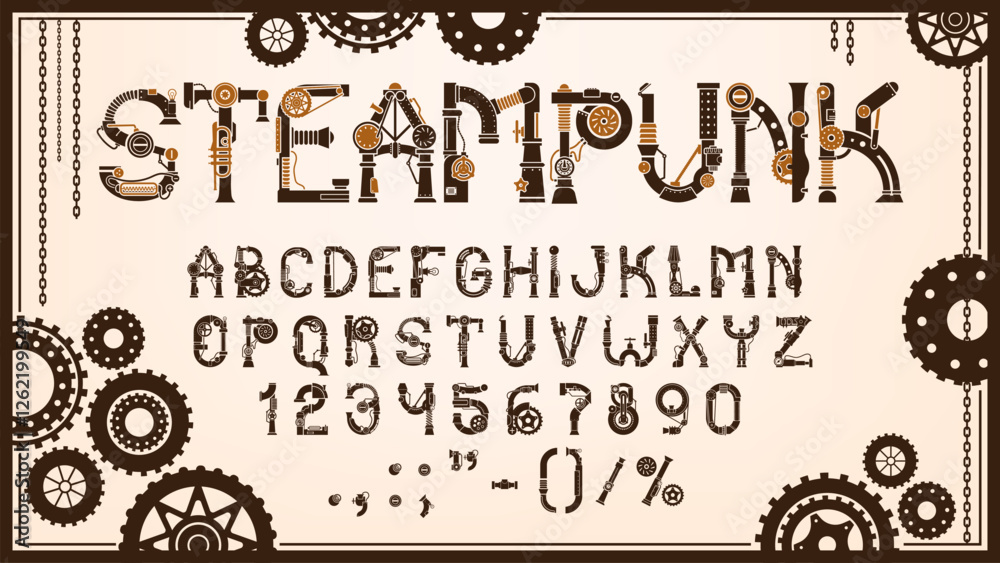 Vector de Stock Steampunk gear font or mechanic type and machine ...