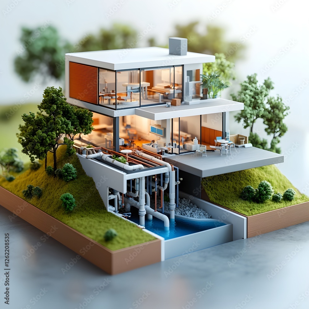 Architectural Model Unveiling Dwelling s Underground Plumbing System in ...