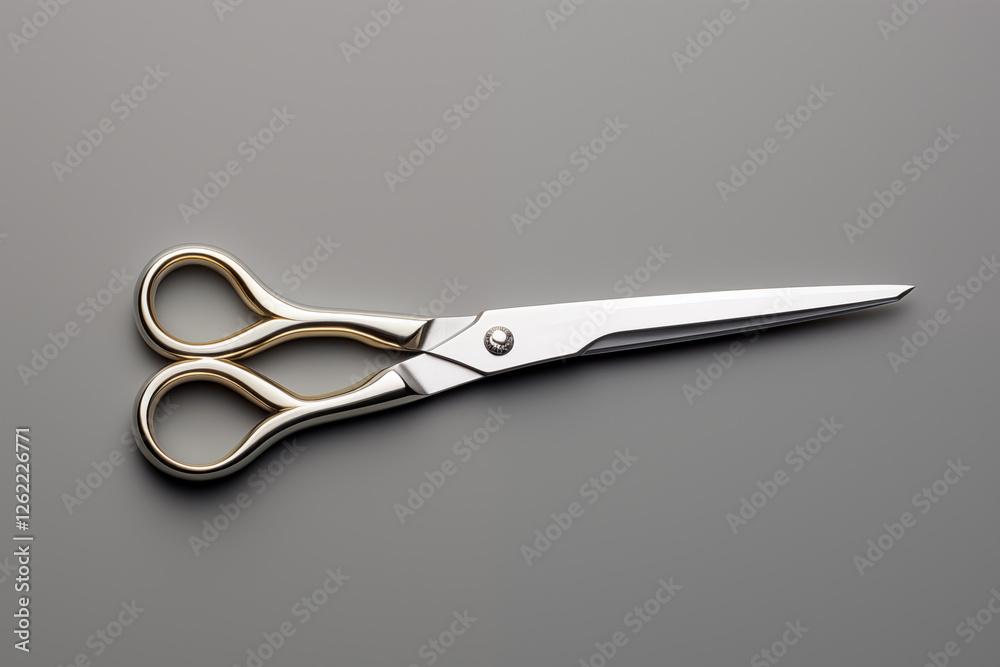 Realistic 3D illustration in top view of metal sewing scissors, tool ...