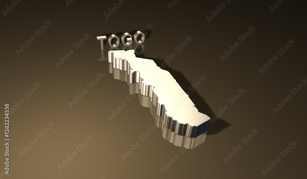 Map of Togo the african country in 3D with golden theme for print and ...