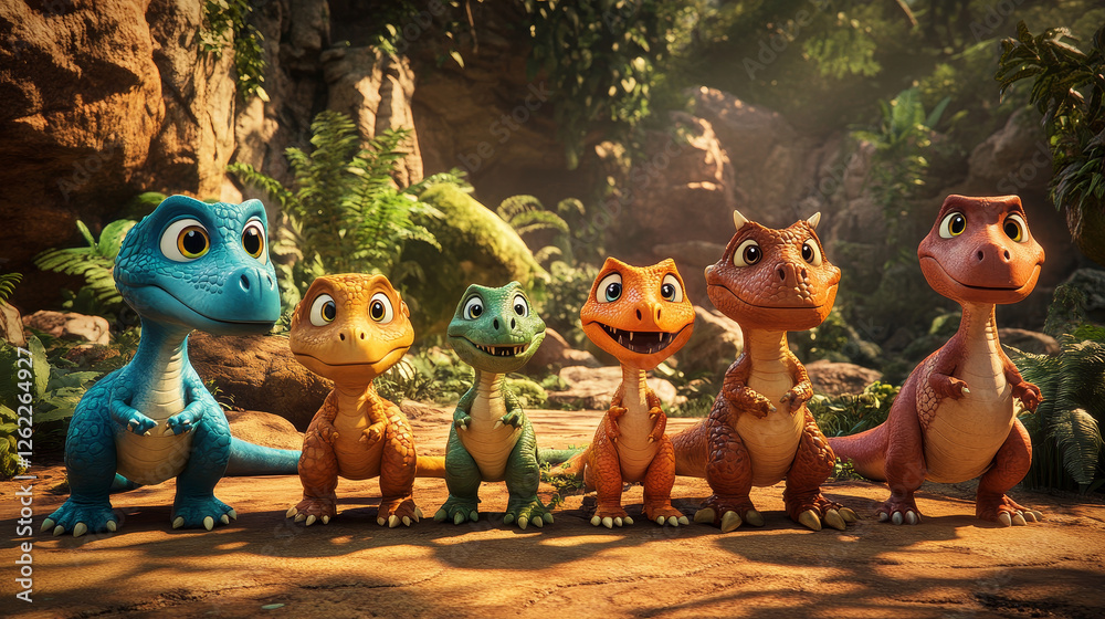 Stock-Illustration „Cartoon dinosaurs prehistoric animals characters ...