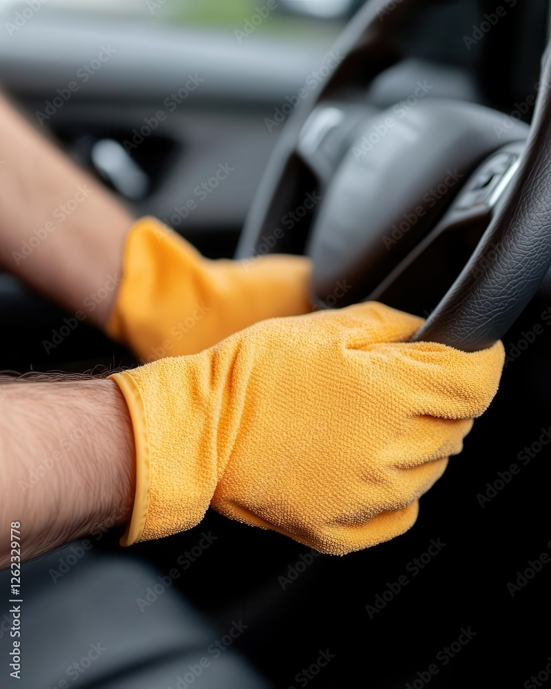 Car interior being wiped down with disinfectant, ensuring a deep ...