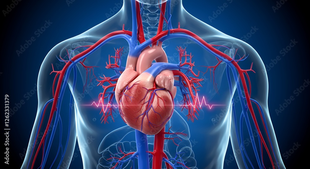 Realistic Medical Illustration of the Human Heart and Circulatory ...