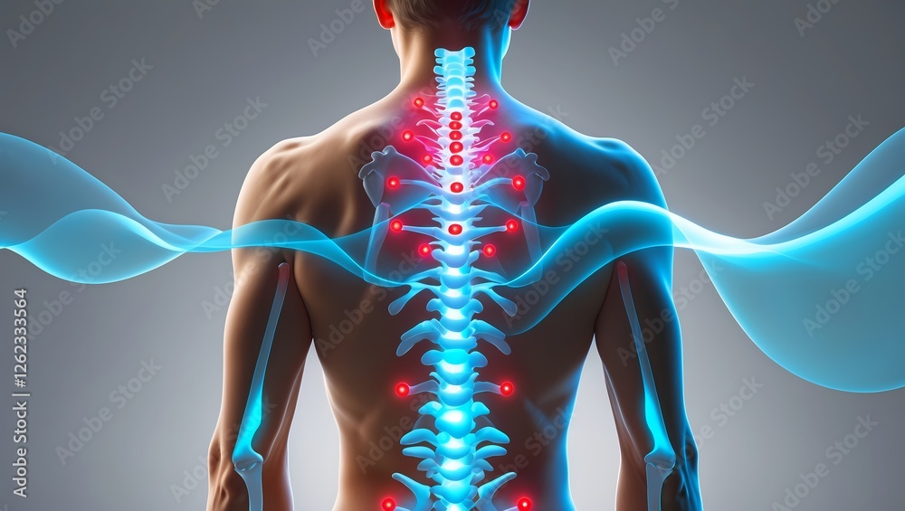 Ilustración de Stock A modern spine visualization with illuminated red ...
