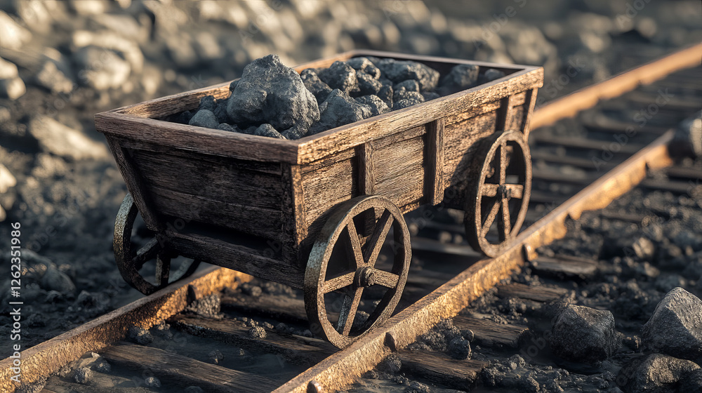 Barrow track on railroad rails, transportation cart isolated monochrome ...