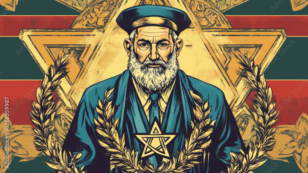 Judaism retro poster of Jewish symbols. Vector vintage design of Rabbi ...