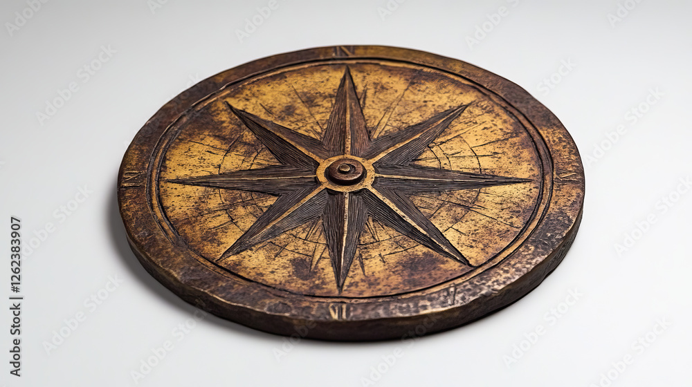 Vintage compass wind rose, medieval nautical navigation sign. Isolated ...
