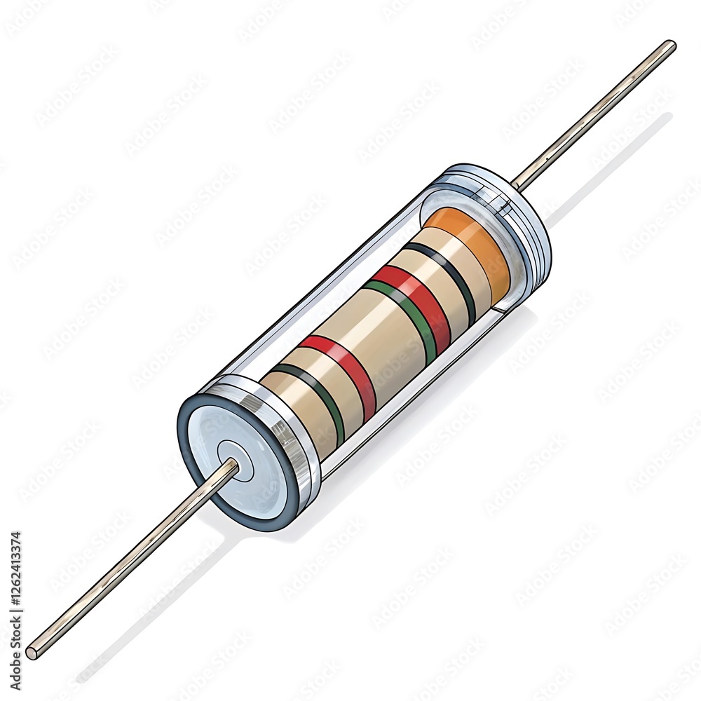A classic cylindrical resistor with color bands, but with a clear outer ...