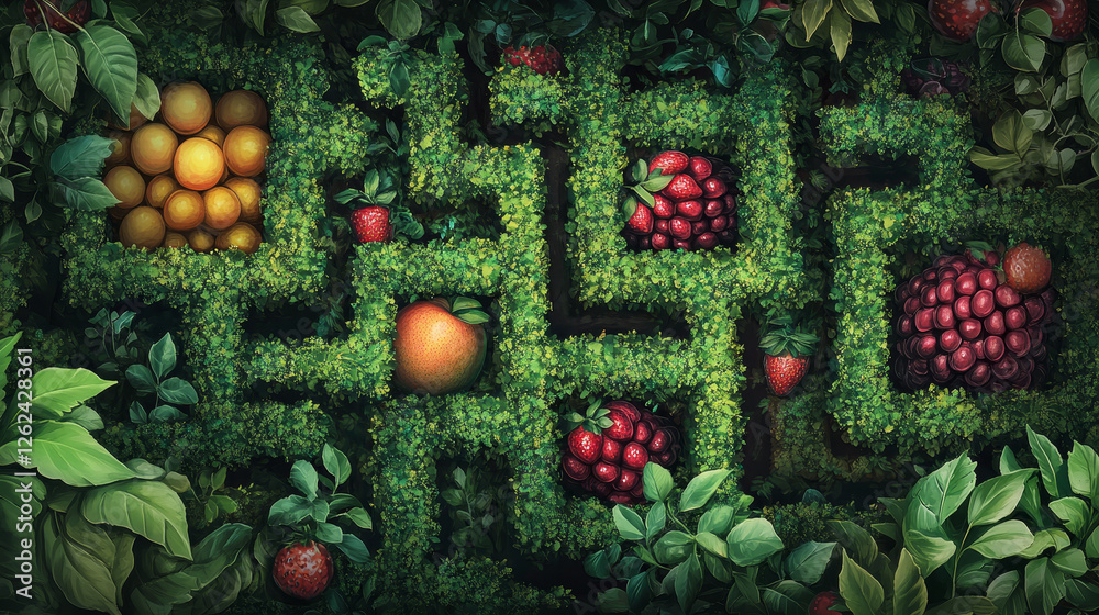 Labyrinth maze. Cartoon berry wizard, mage and fairy characters ...