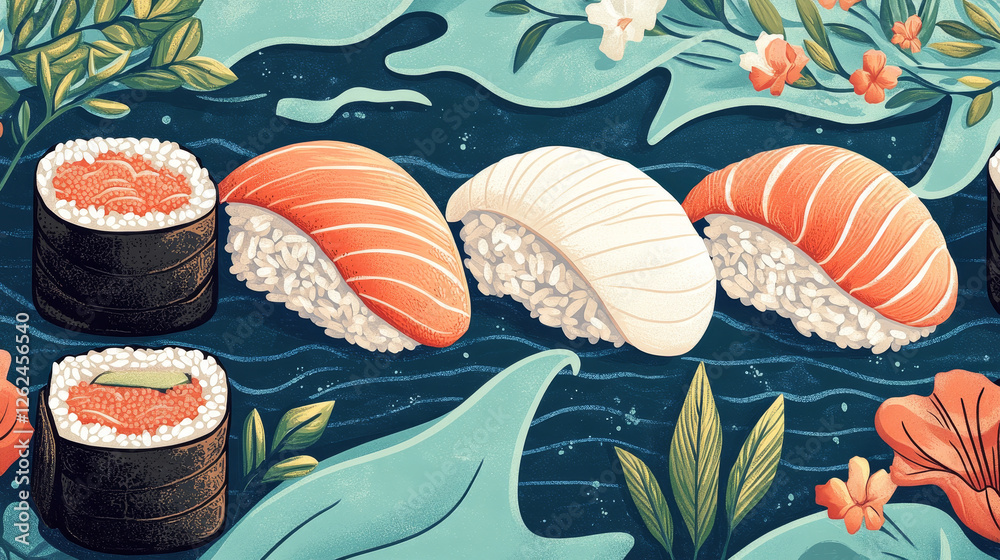 Ilustración de Stock Japanese sushi label for asian food restaurant ...