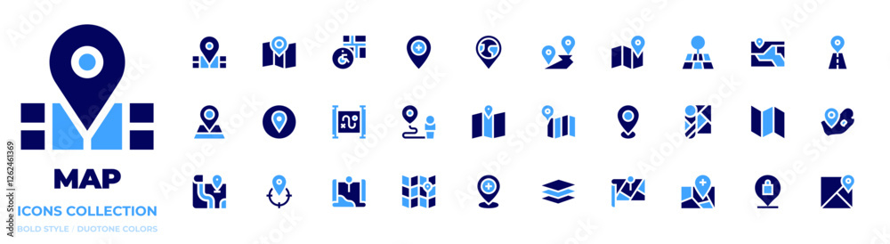 Map icon collection. Bold style. Duotone colors. google maps ...