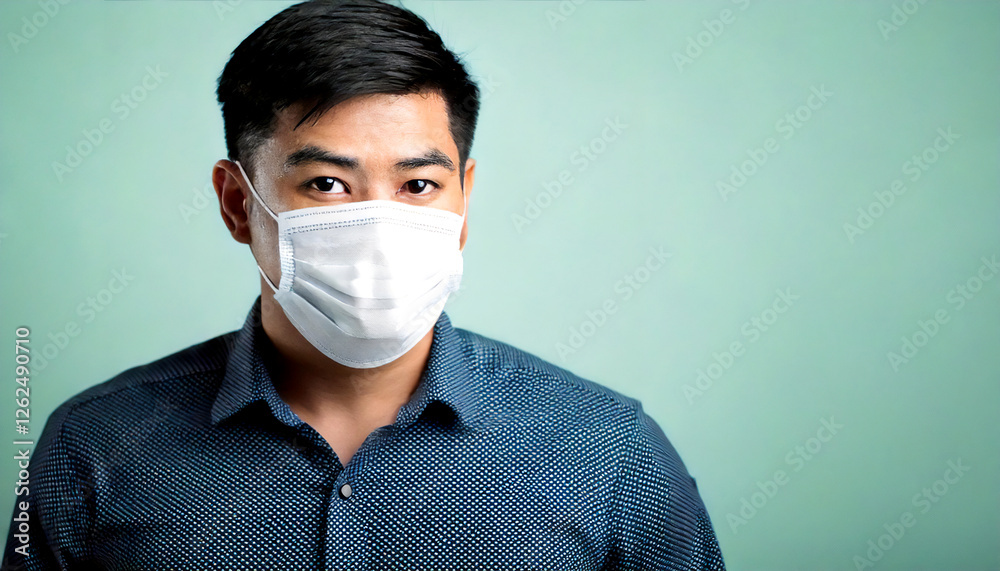 Pictures of hay fever sufferers. Wearing a mask to prevent pollen from ...