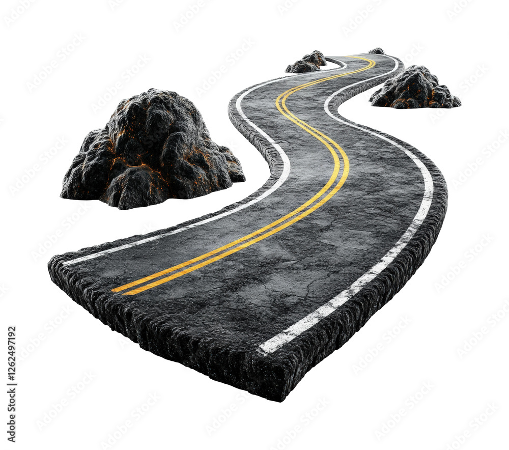 Curvy road with rocks landscape digital isolated on transparent ...
