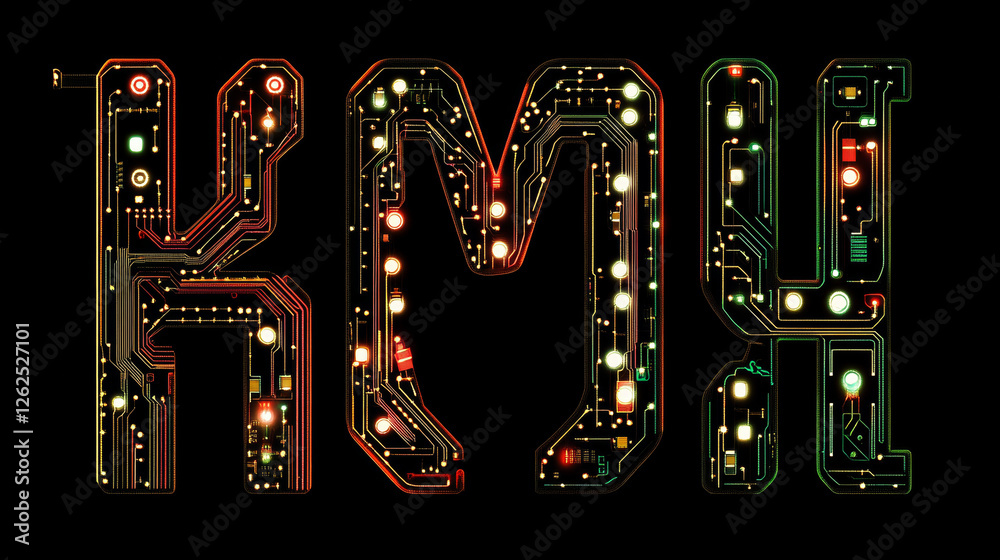 Circuit font or motherboard line type and techno geometric typeface ...