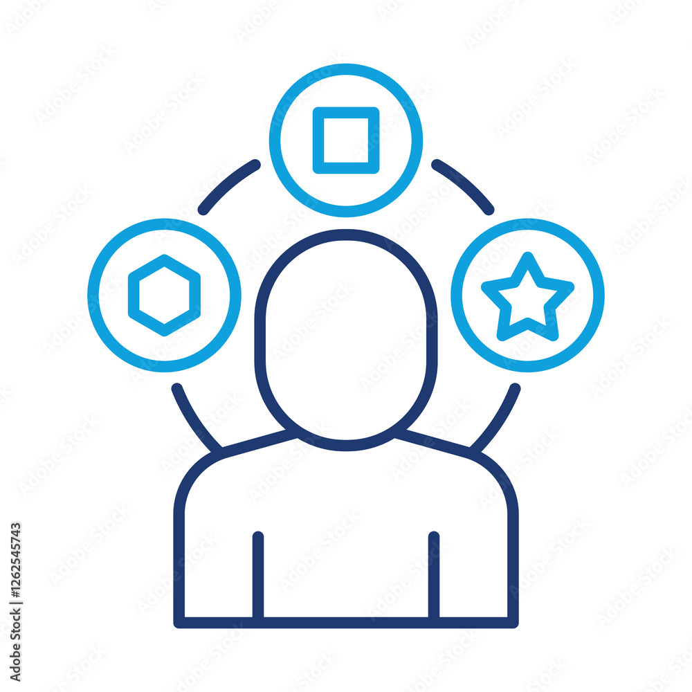 Person with Multile symbols. This icon represents knowledge, skill ...