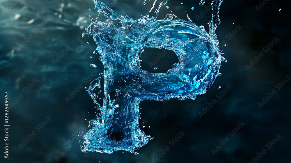 Realistic water font, letter P flow splash type, liquid aqua typeface ...