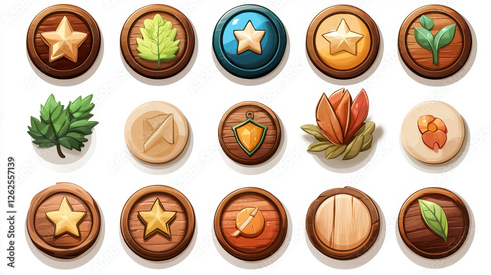 Game victory award icons, ui badges asset. Vector gui buttons for ...