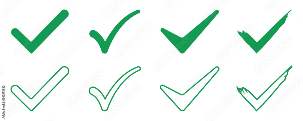 Check mark, green check mark right icons button set. EPS 10, Vector ...