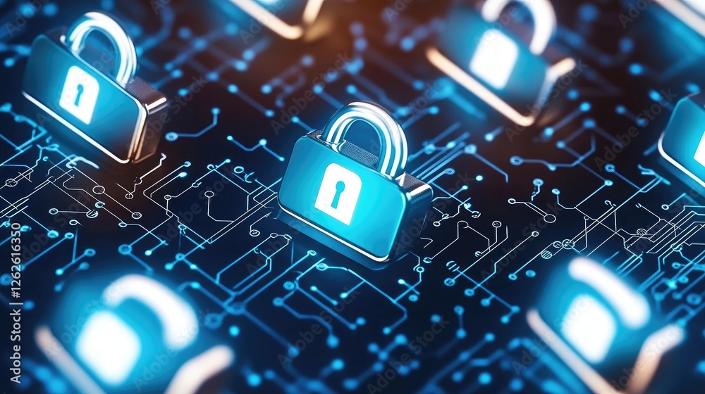 Stylized Digital Locks With Circuit Patterns Stock Illustration | Adobe ...