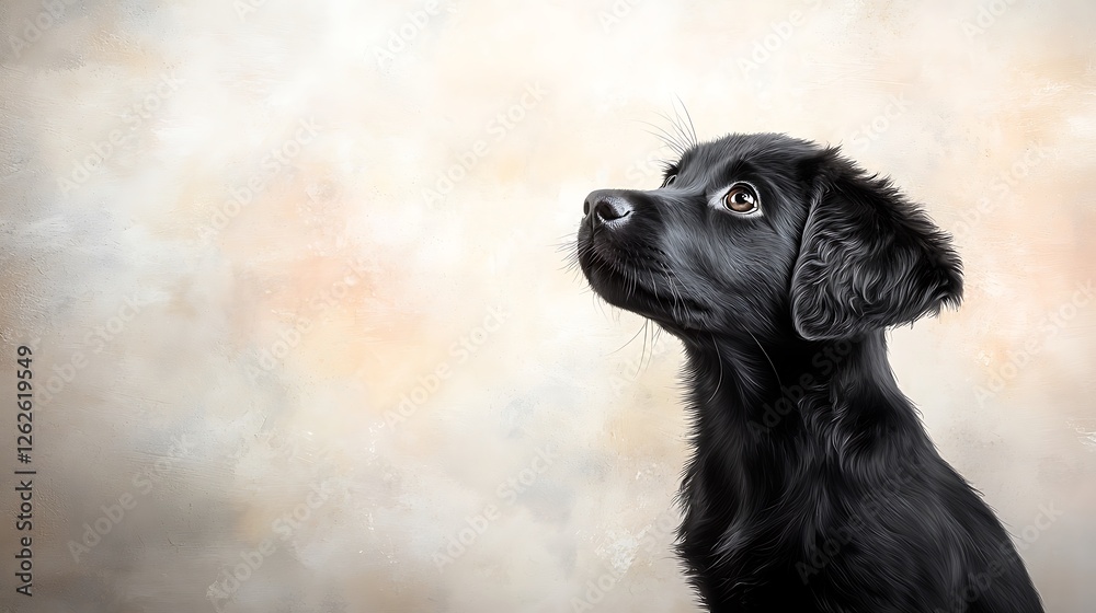 Artistic vintage Black Labradoodle sketch, full body side profile ...