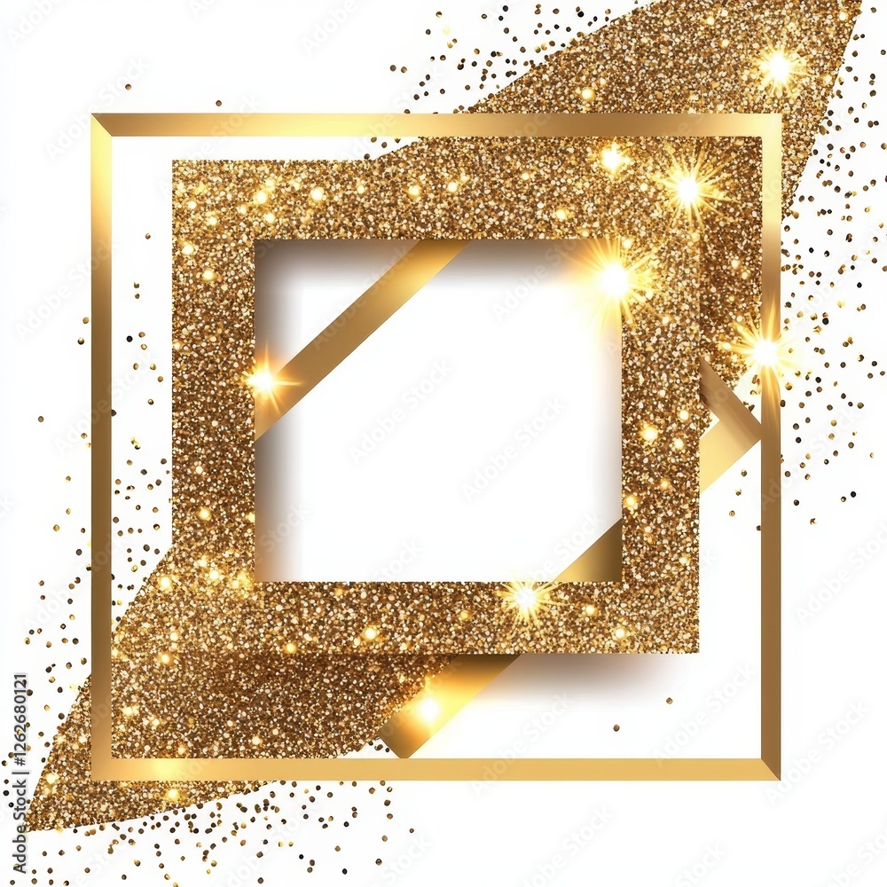 gold glitter square frame isolated on transparent background, illustration, PNG, clip art Stock ...