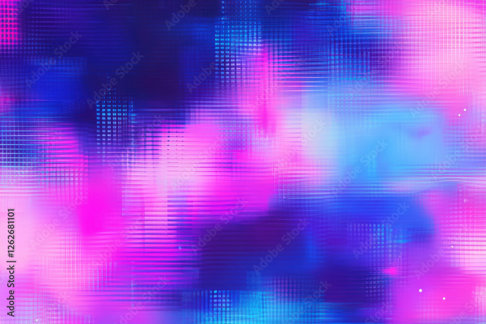 Abstract blue, mint and pink background with interlaced digital glitch ...