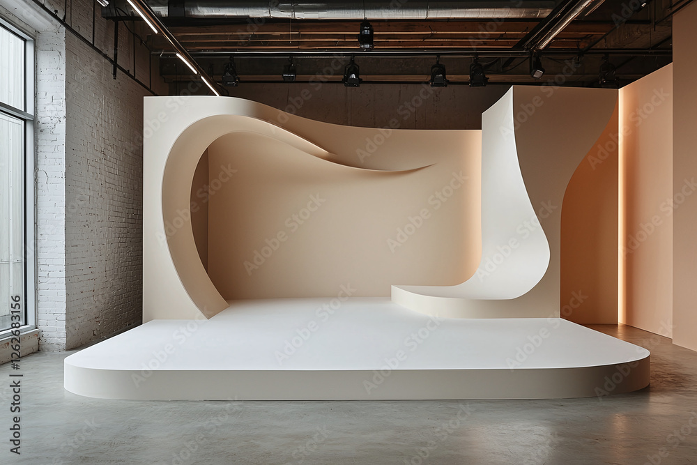 clean cyclorama studio featuring smooth white curves and soft beige ...