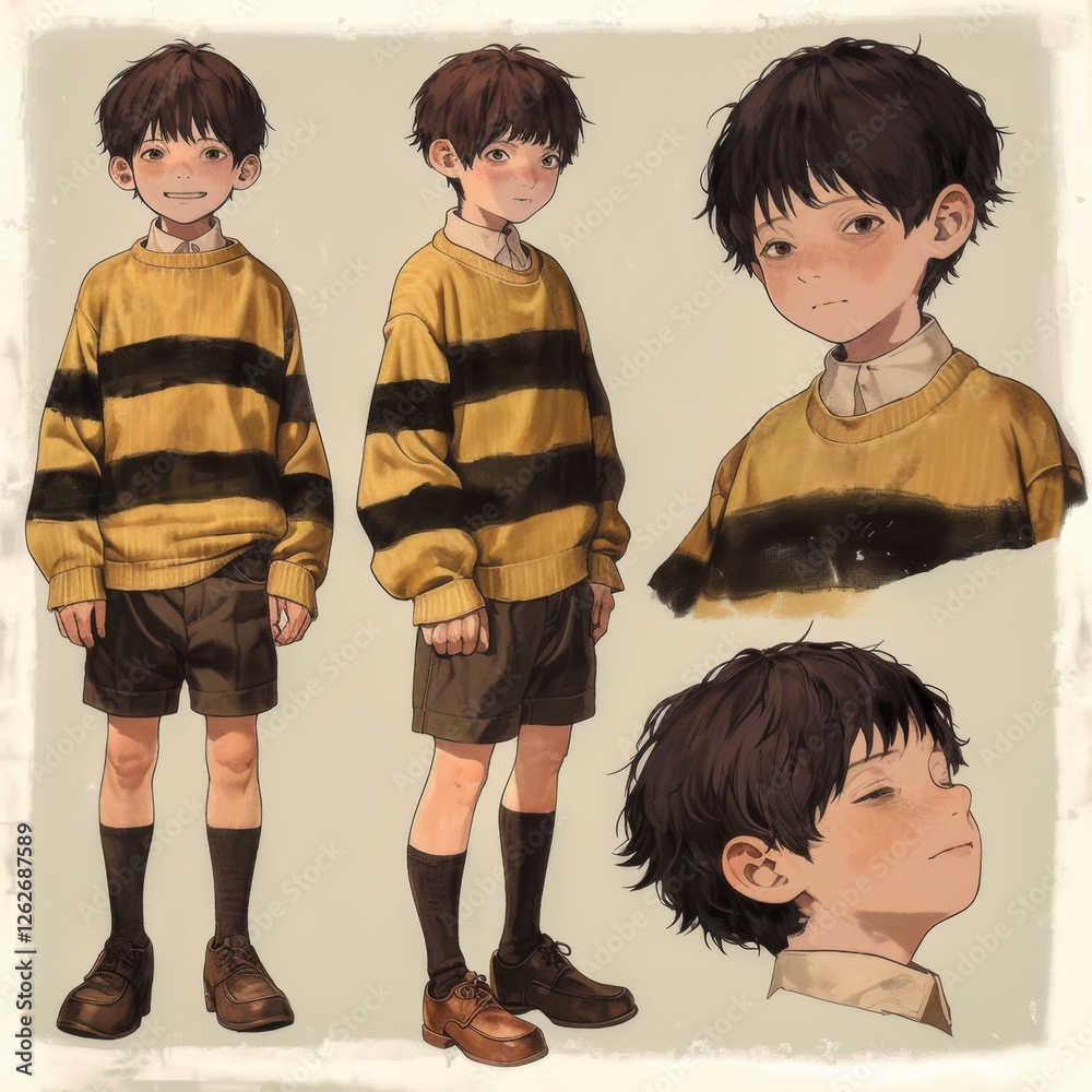 Boy Character Design Sheet Multiple Poses and Views Stock Illustration ...