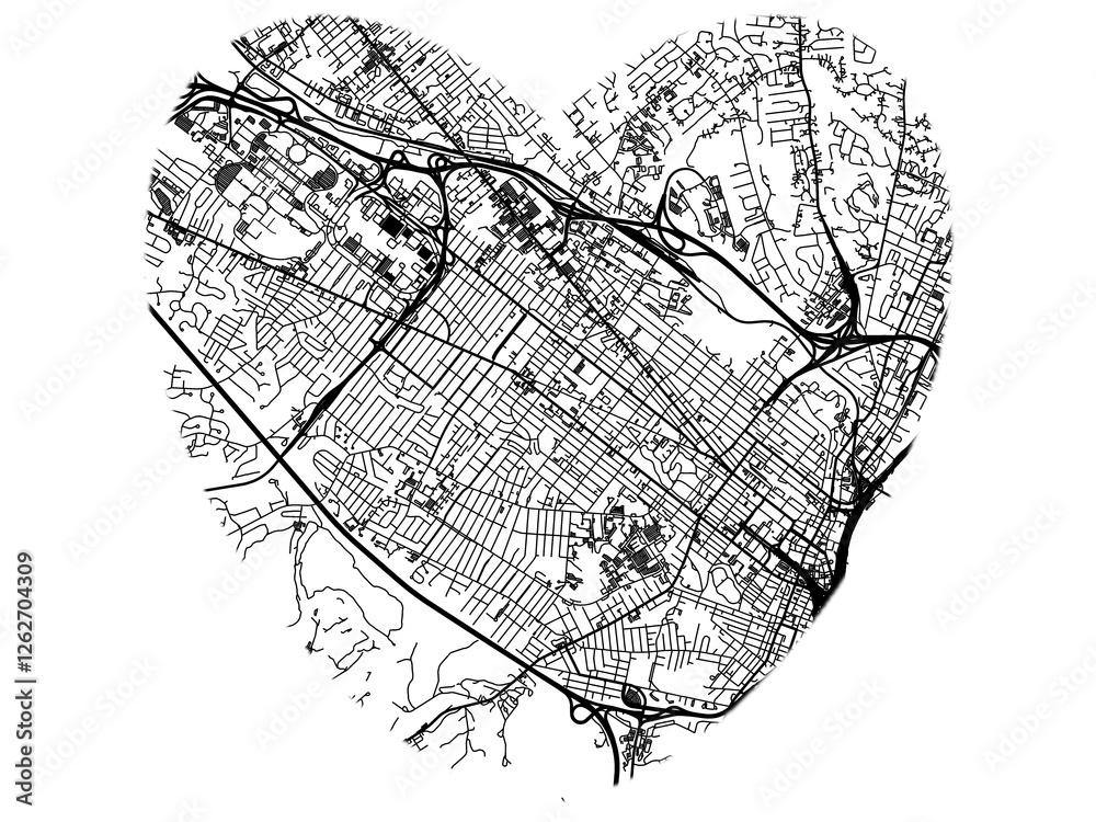 Heart-Shaped City Map of Albany New York, USA - Black & White High ...
