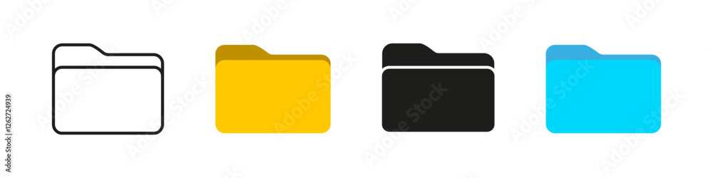 Folder icon. Opened folder vector set. Doc file sign. Isolated folder icon. Computer doc file ...