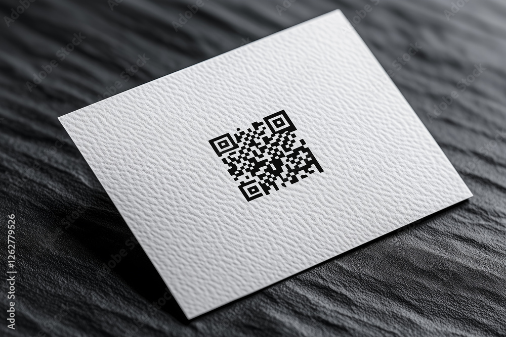 Blank white business card mockup with micro-embossed QR code design on ...