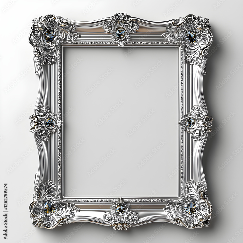 classic silver photo frame with diamond gems in each corner, flat, full ...