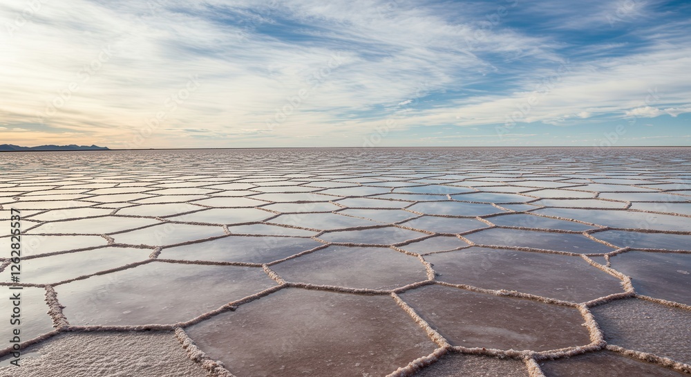 Salar De Uyuni Salt Flats with Geometric Patterns and Cloudy Sky Stock ...