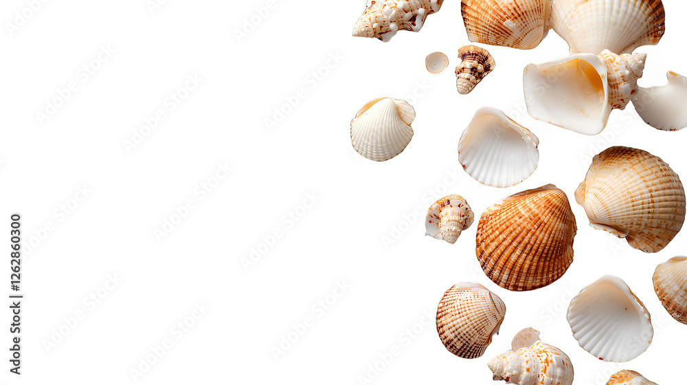 many different sea shells falling on a transparent background, PNG ...