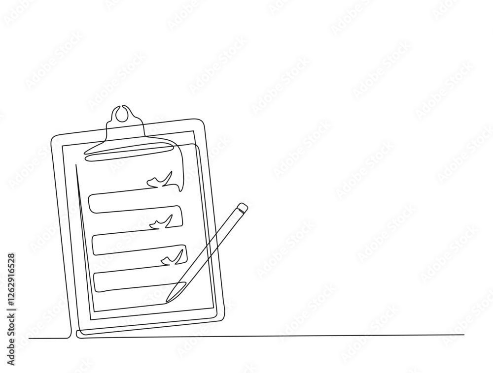 Continuous one line drawing of clipboard and pen design. Clipboard with ...